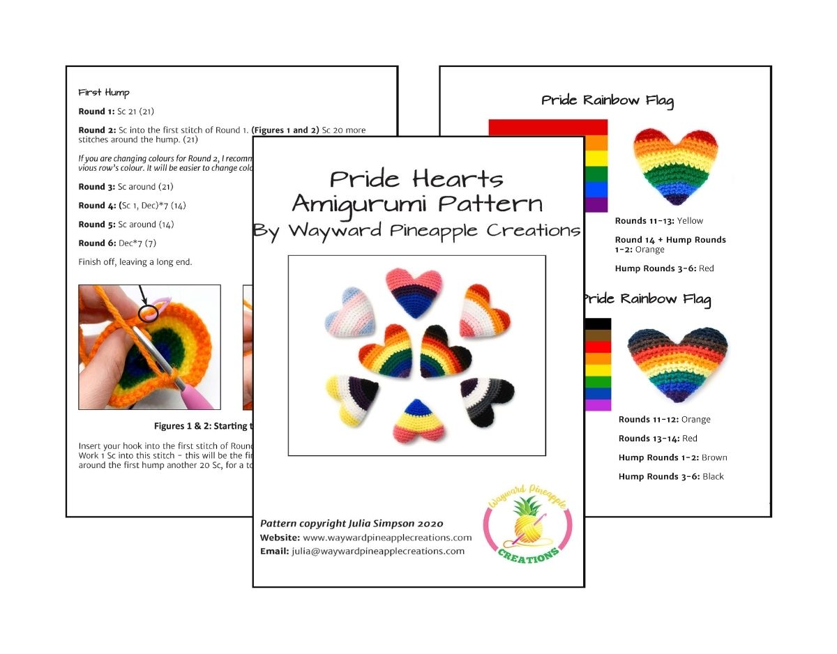 Free Pattern: Pride Flag Hearts Amigurumi - Wayward Pineapple Creations