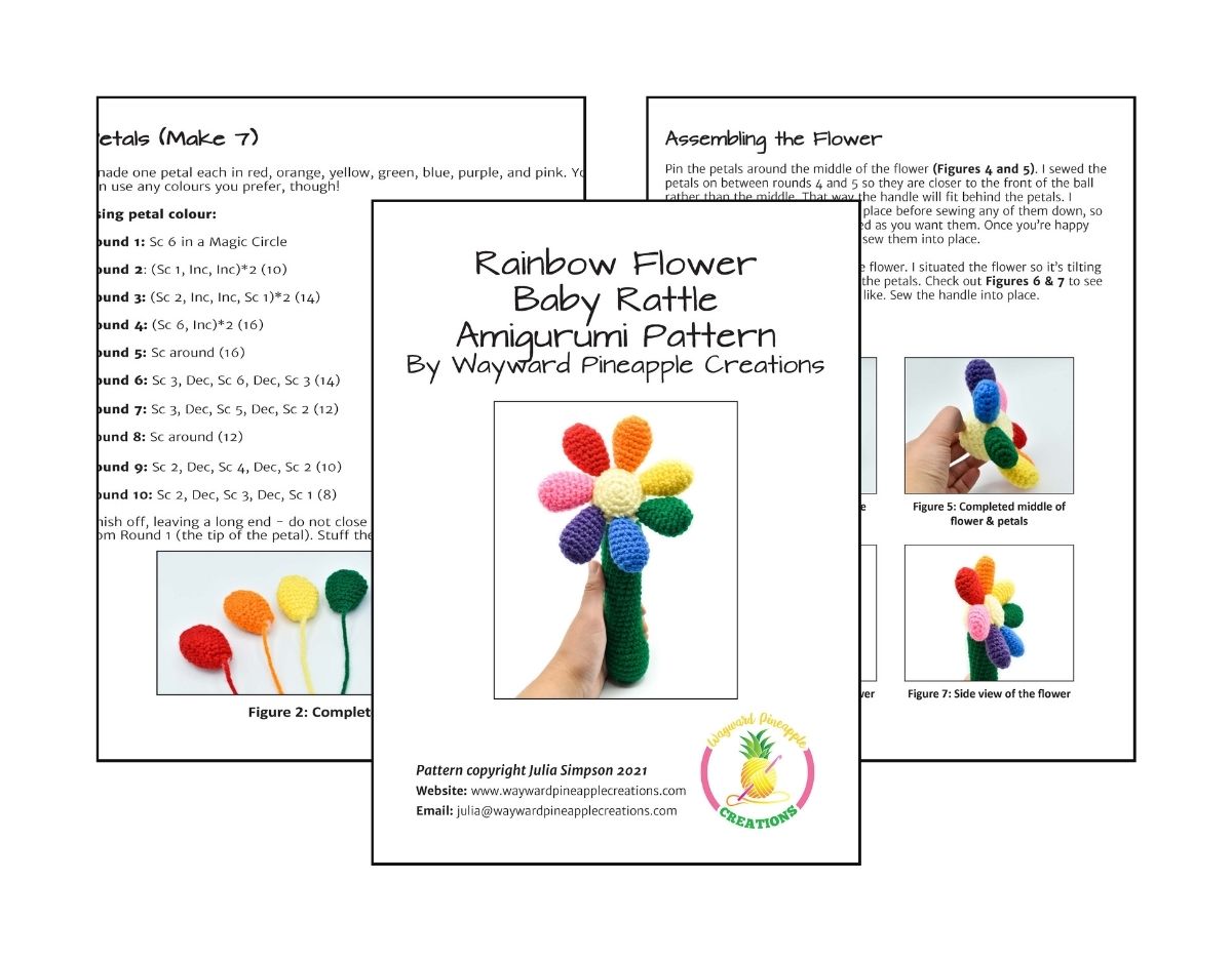 Free Pattern: Rainbow Flower Baby Rattle - Wayward Pineapple Creations