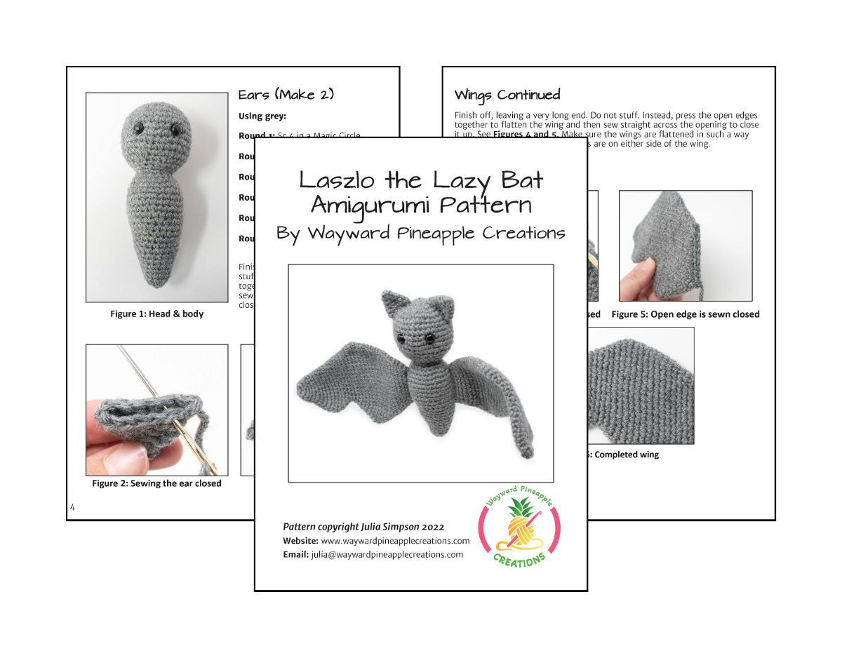 Laszlo the Lazy Bat Amigurumi Pattern - Wayward Pineapple Creations